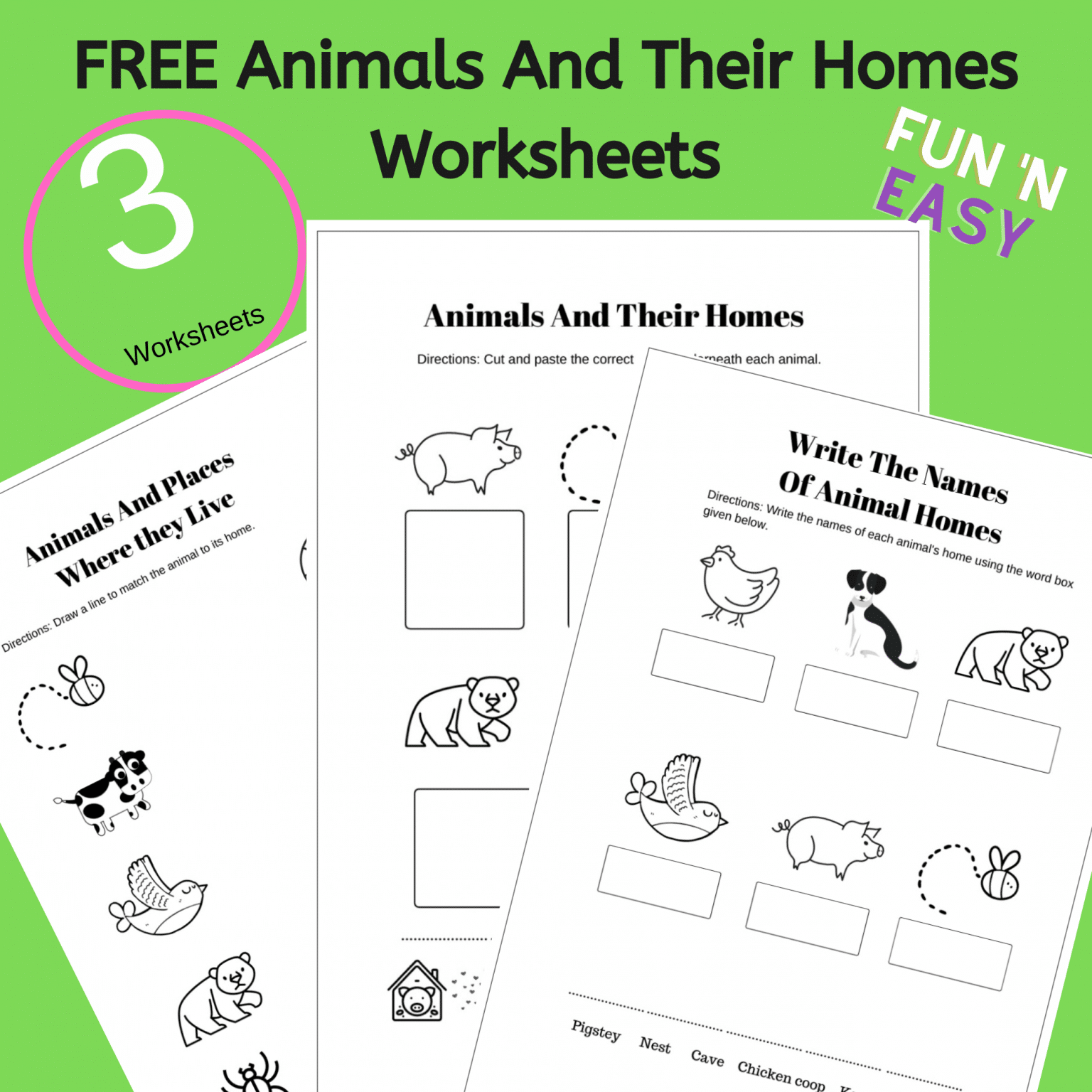 Free Printable Animals And Their Homes Worksheets