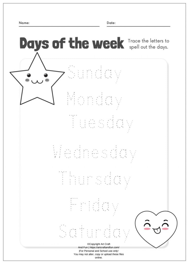 Free Printable Days Of The Week Worksheets